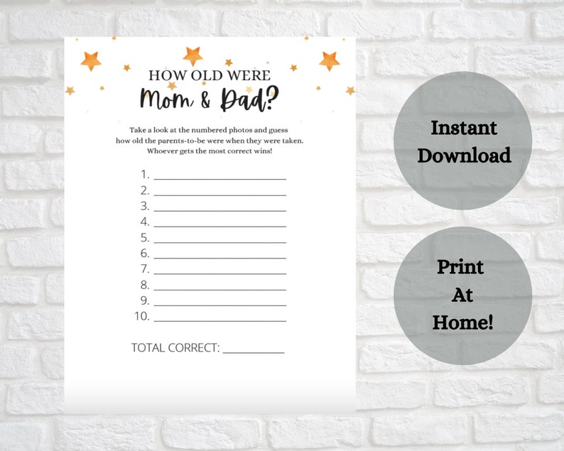 Guess the Mom and Dad to Be's Age Baby Shower Game Space Stars Moon ...