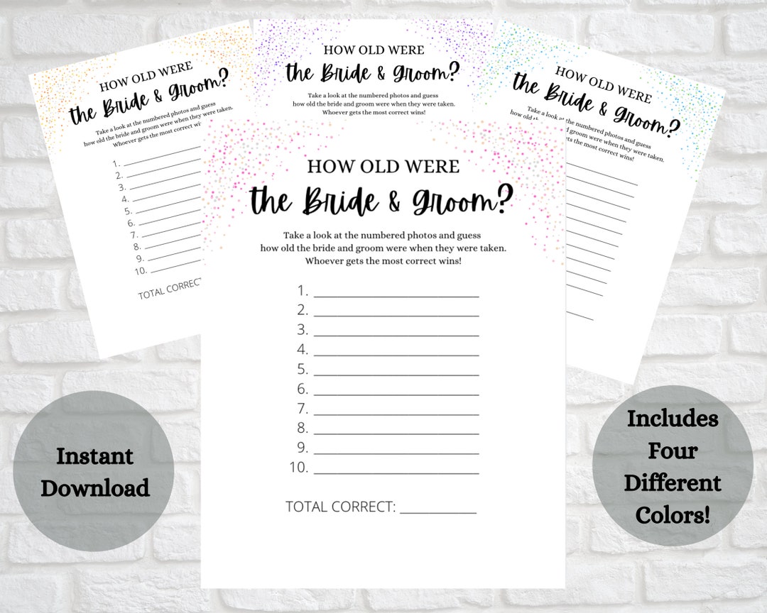 Guess the Bride and Grooms Age Bridal Shower Game Confetti Themed ...