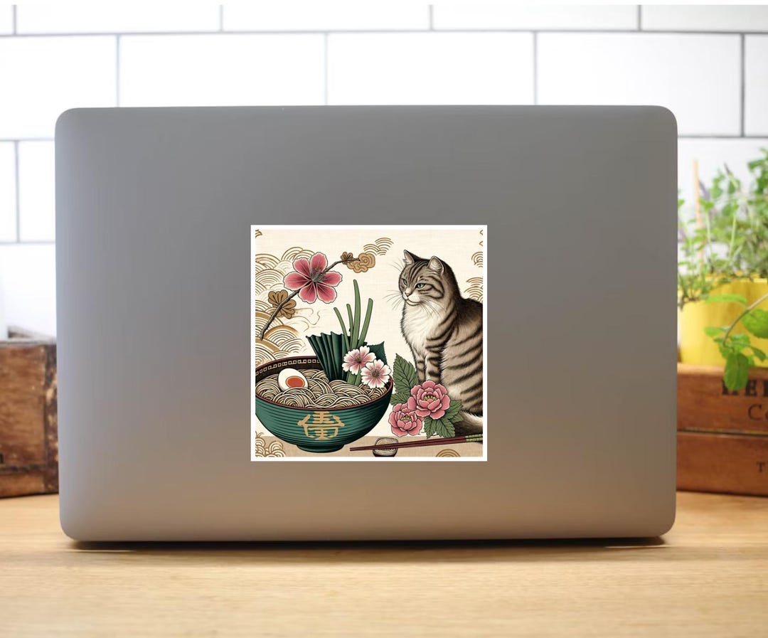 Cool Japanese Cat Sticker for Laptop or Notebook Cute Anime Style Decal ...