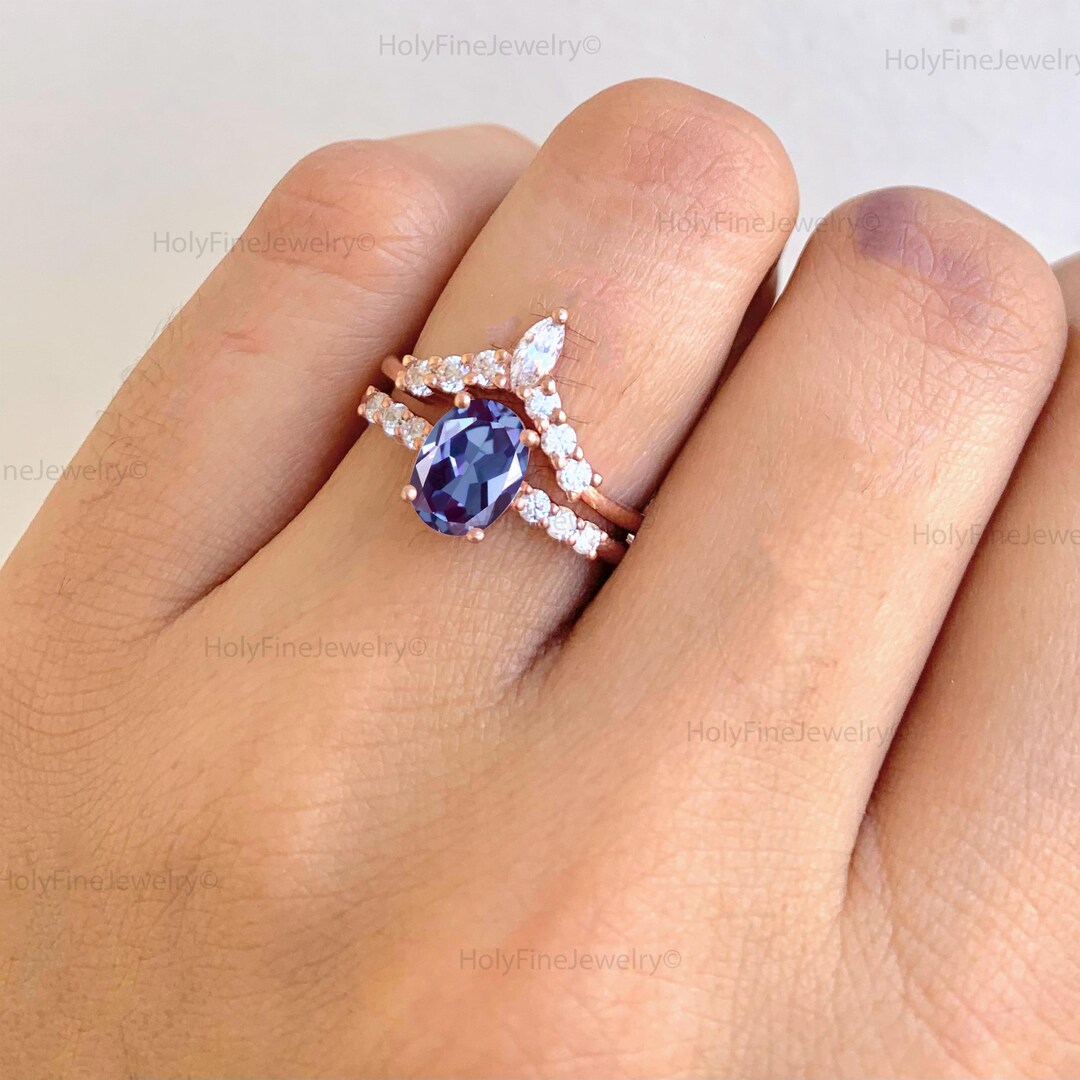 Art Deco Alexandrite Wedding Set, Vintage Alexandrite Engagement Ring ...