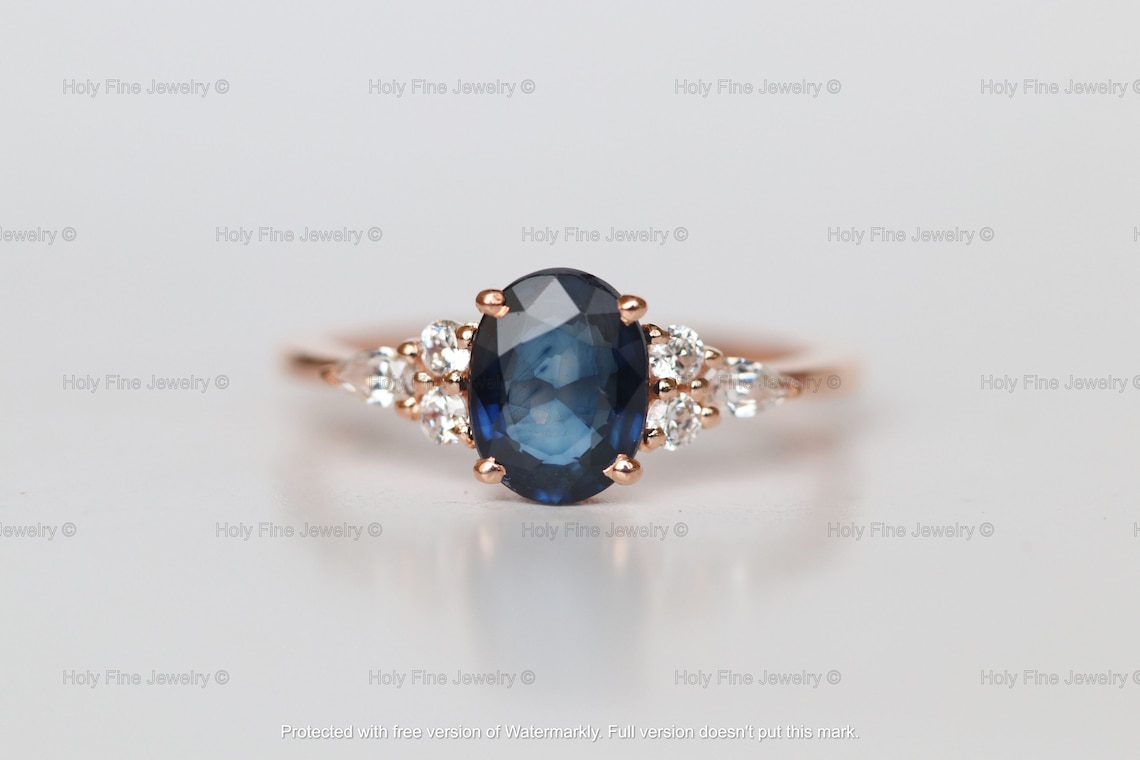 Natural Oval Shape Blue Sapphire Ring 14K Solid Gold Genuine - Etsy