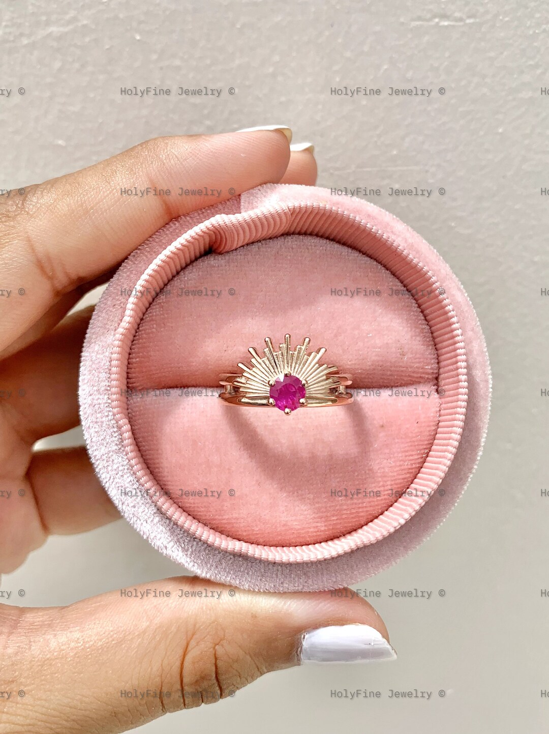 Vintage Sun Style Ruby Ring, Natural Round Ruby Engagement Ring for ...