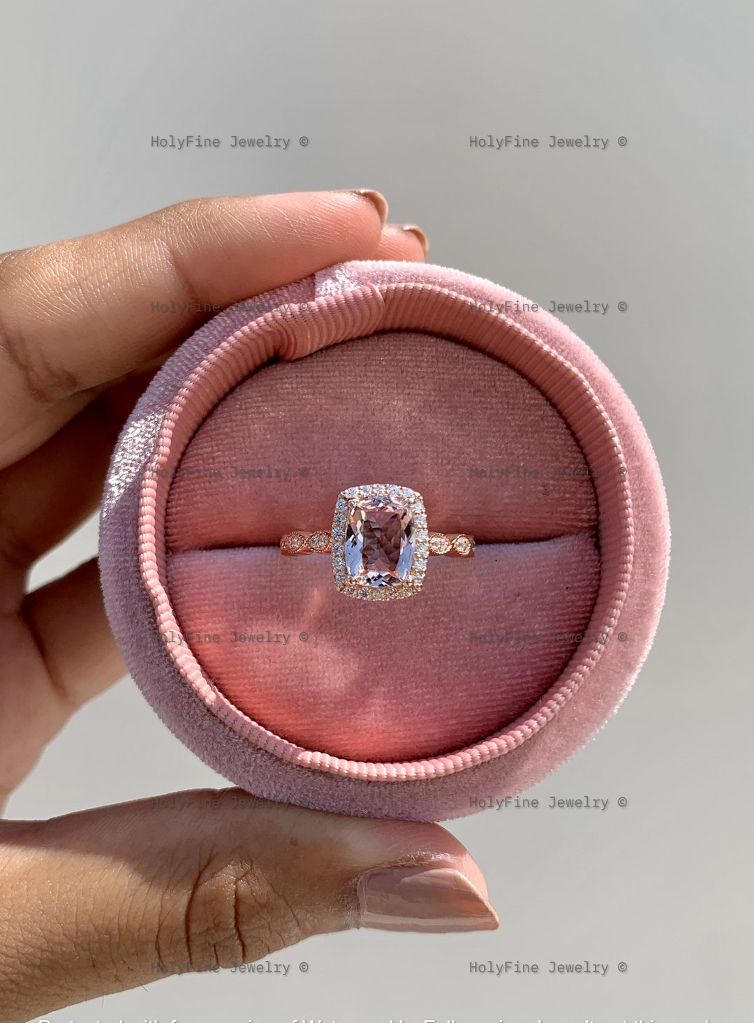 Vintage Cushion Cut Morganite Engagement Ring, Natural Morganite ...