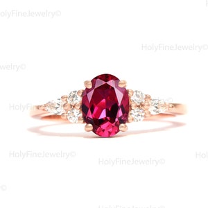 14K Rose Gold Ruby Engagement Ring, Vintage Oval Ruby Ring for Women ...