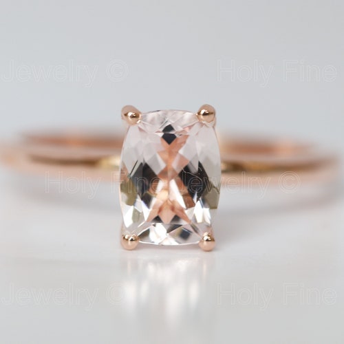 Cushion Cut Morganite Engagement Ring Rose Gold Solitaire Etsy