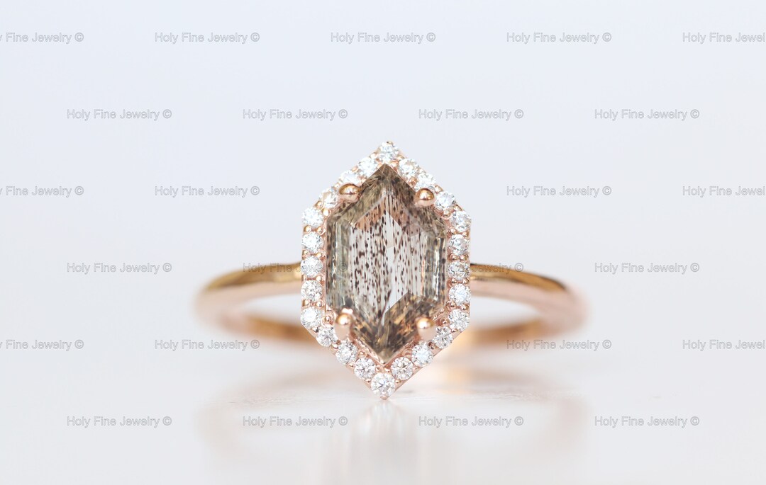 Natural Long Hexagon Rare Tiger Quartz With Diamonds Wedding Engagement ...