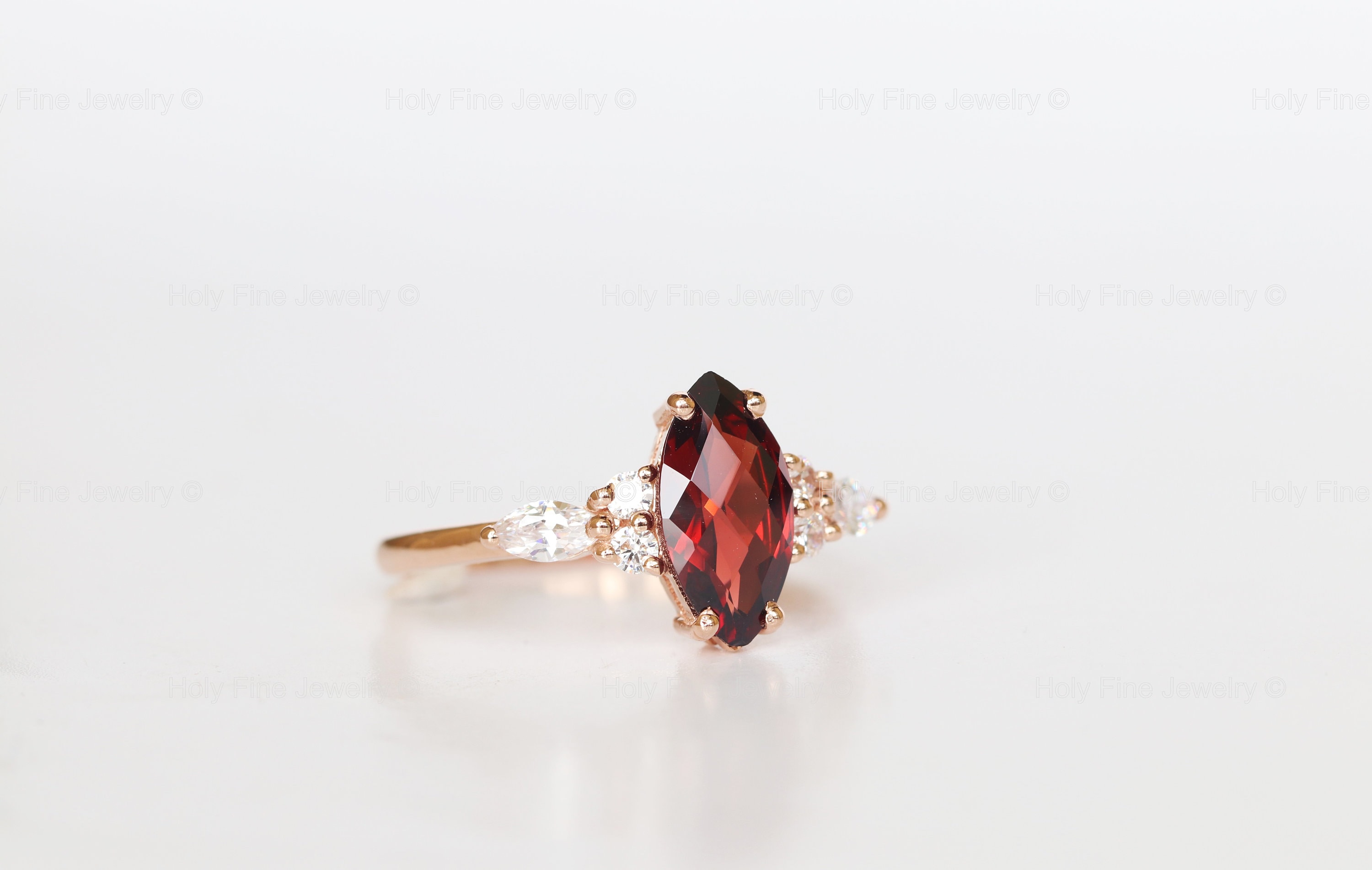Natural Marquise Garnet Engagement Ring 14K Solid Rose Gold - Etsy
