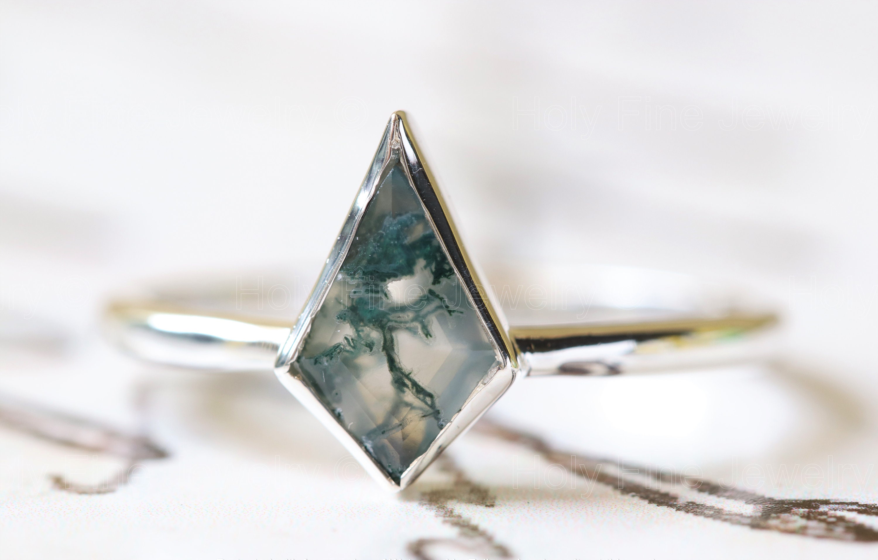 Natural Kite Shaped Moss Agate Ring Moss agate Ring Kite | Etsy