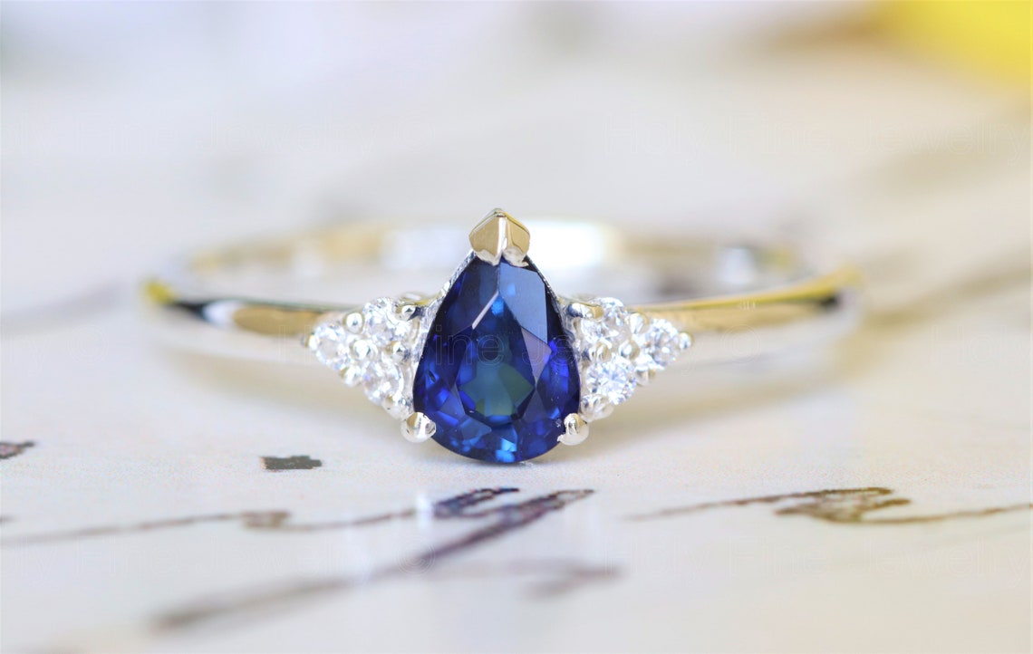Natural Pear Shape Blue Sapphire ring silver blue gemstone | Etsy
