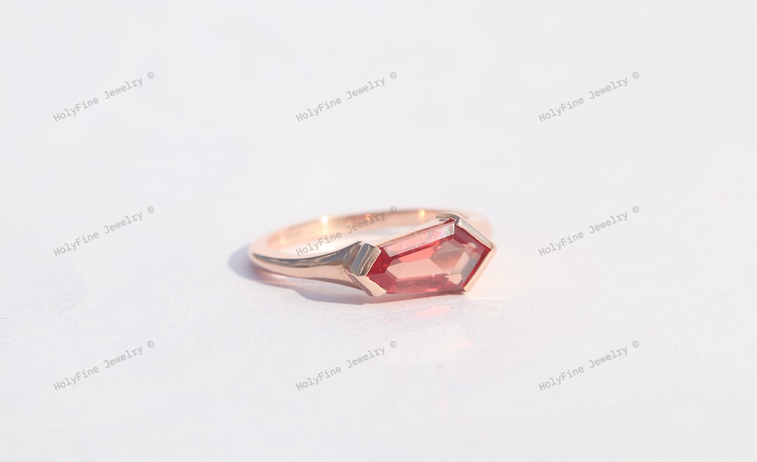 Antique Shield Cut Padparadscha Sapphire Engagement Ring, Pink Sapphire ...