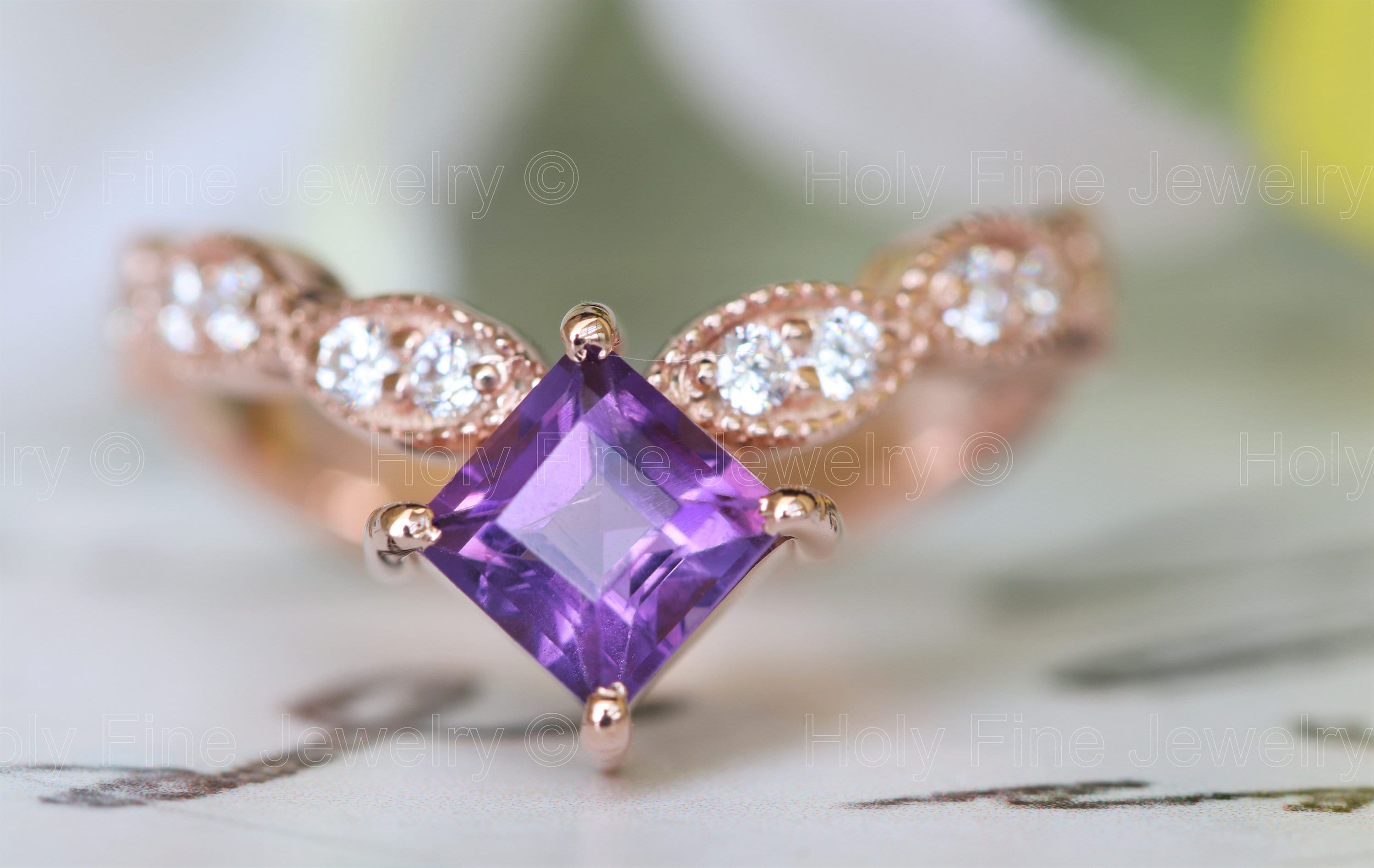 Natural Princess Cut Amethyst Diamant Art Deco Einzigartiger | Etsy