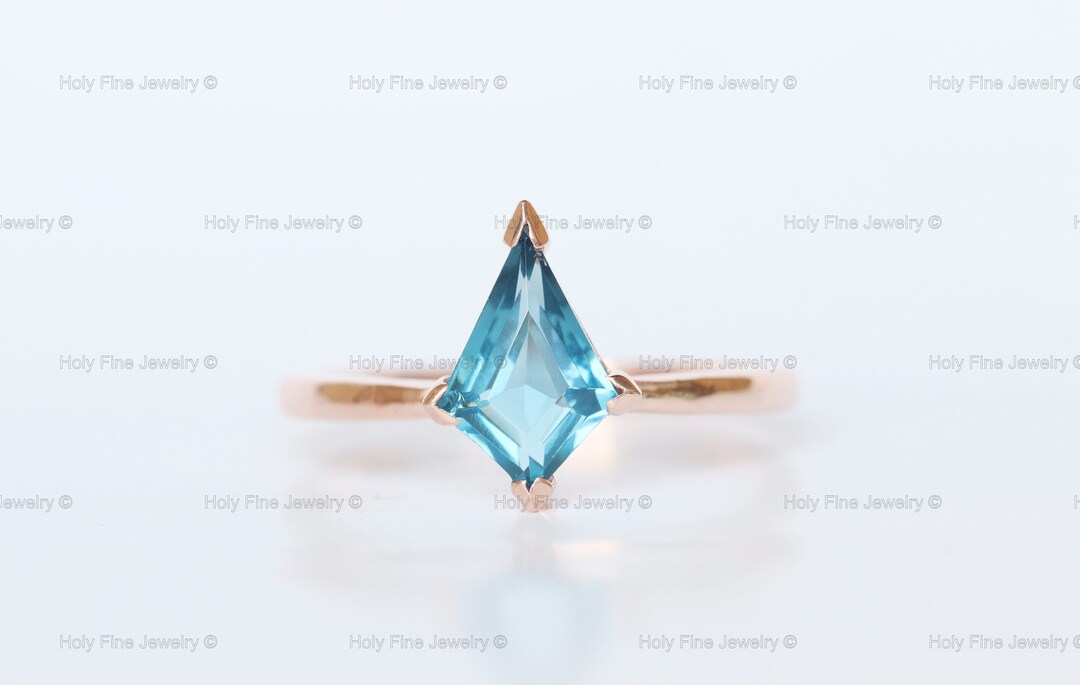 Natural Kite Shaped London Blue Topaz Engagement Ring, Vintage Blue ...