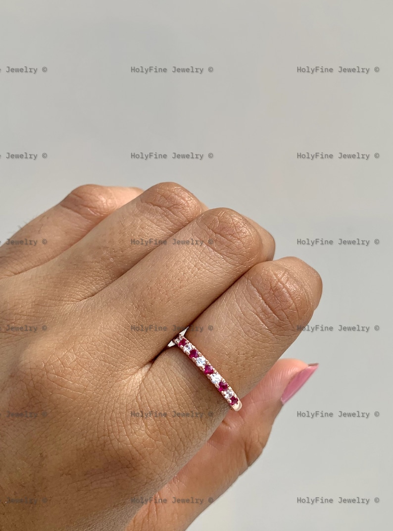Natural Ruby and Diamond Wedding Band Half Eternity Wedding - Etsy