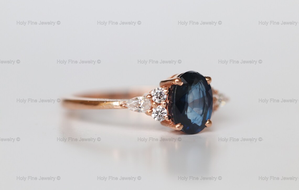 Natural Oval Shape Blue Sapphire Ring 14K Solid Gold Genuine - Etsy