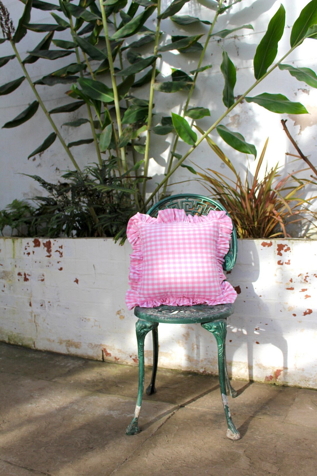 Pink Gingham Ruffle Cushion Cover - Etsy UK
