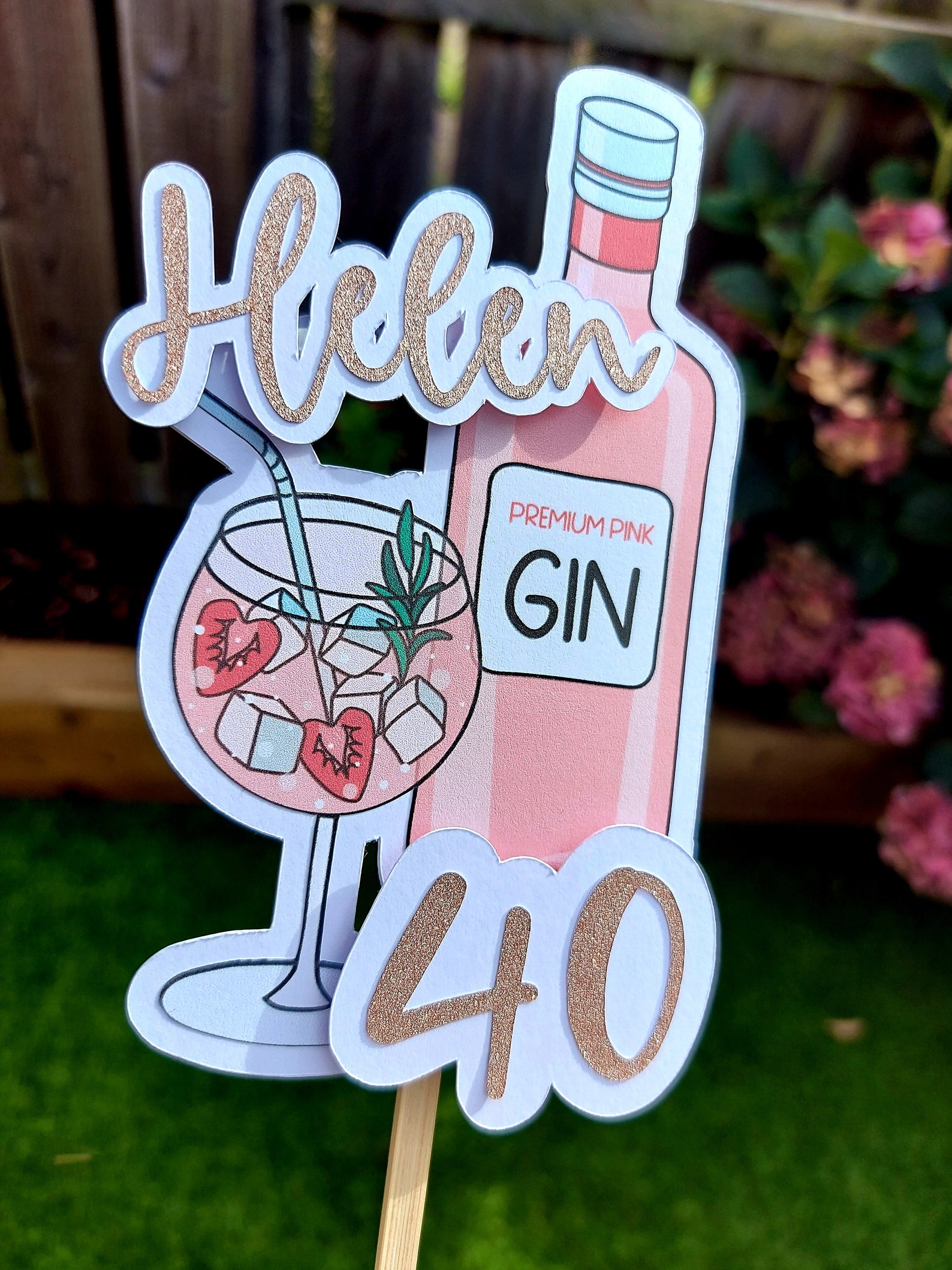 Pink Gin Cake Topper, Rose Gold Name and Age, Alcohol Cocktail Birthday ...