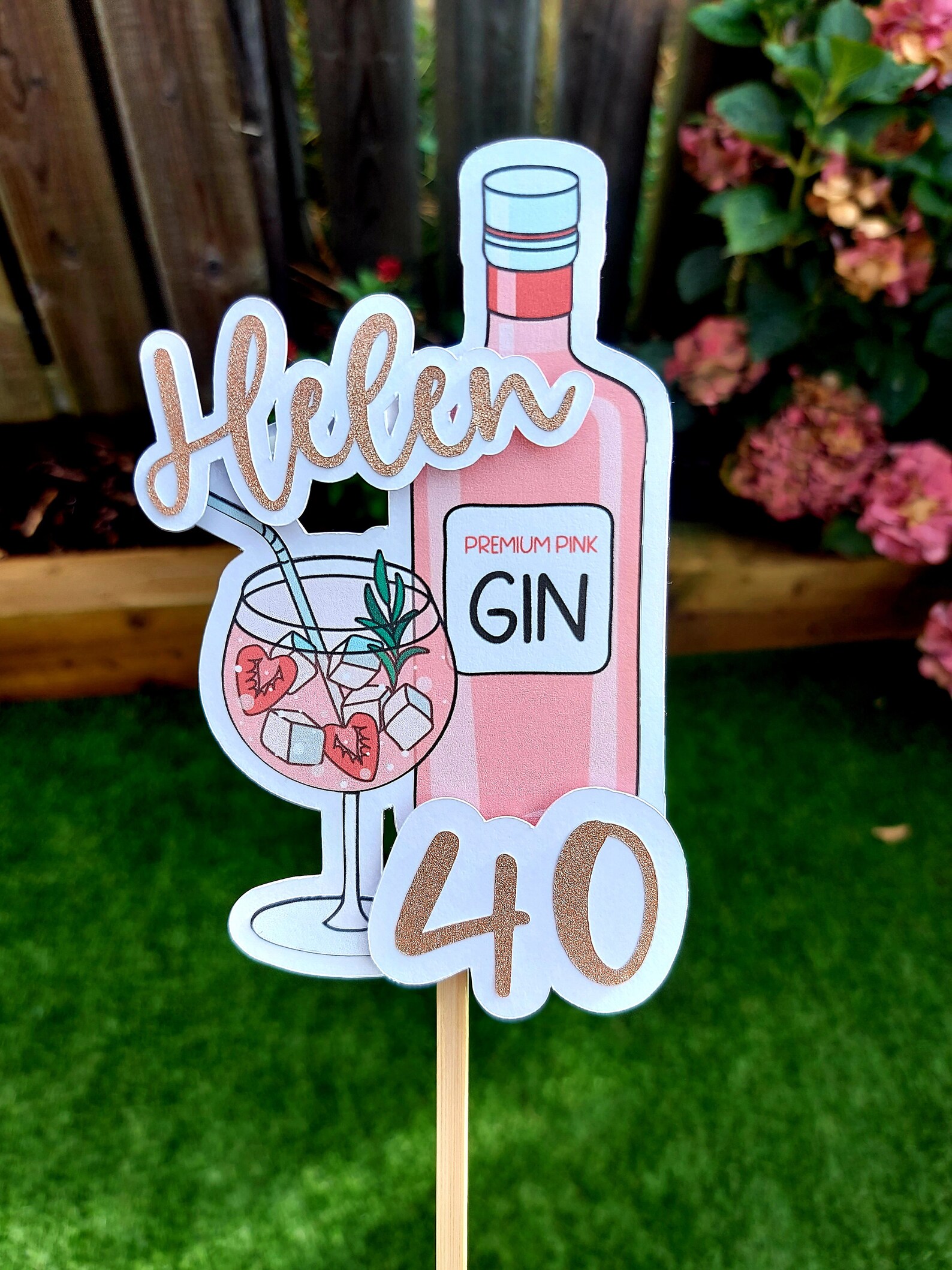 Pink Gin Cake Topper, Rose Gold Name and Age, Alcohol Cocktail Birthday ...