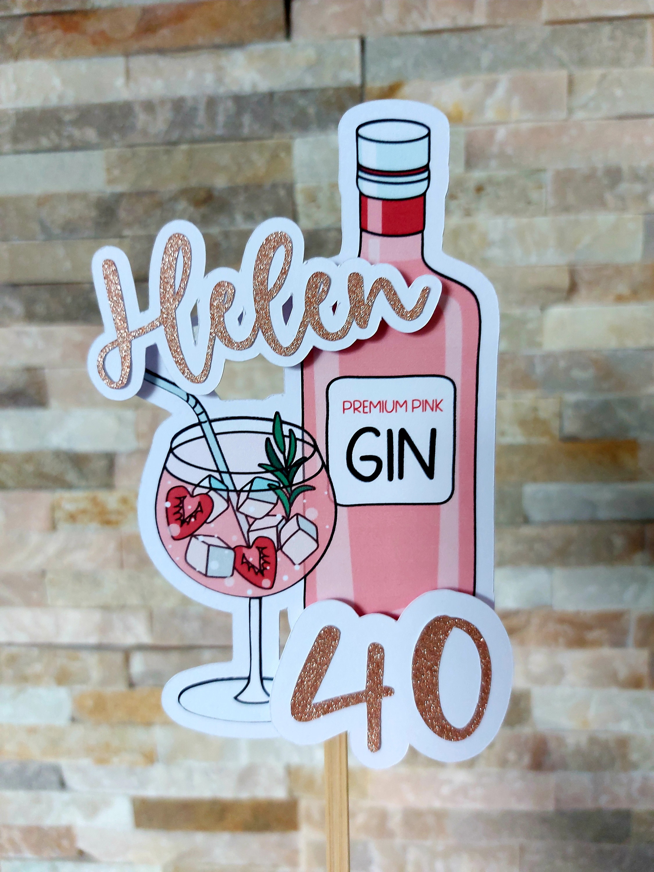 Pink Gin Cake Topper Rose Gold Name and Age Alcohol Cocktail - Etsy UK