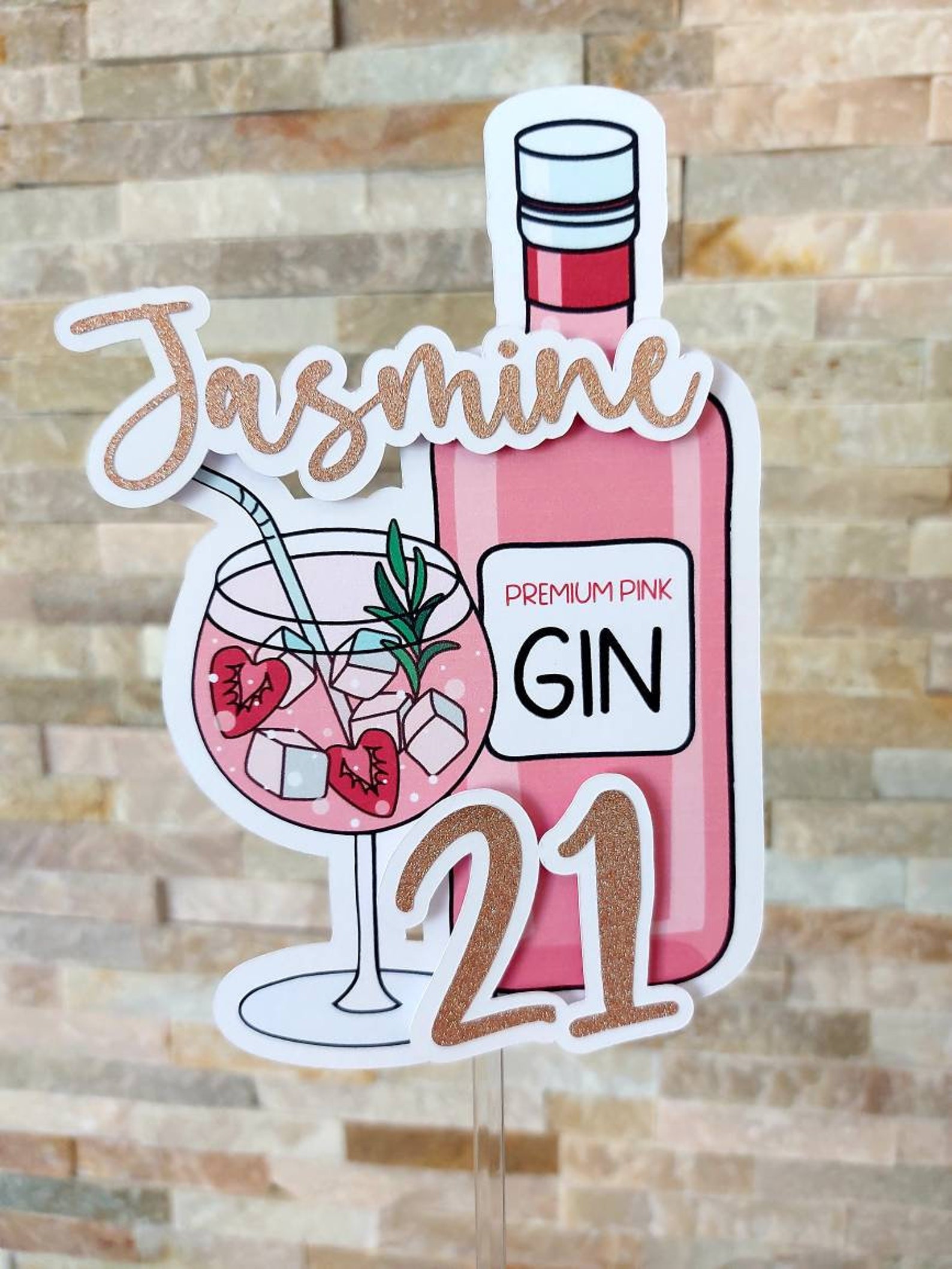 Pink Gin Cake Topper, Rose Gold Name and Age, Alcohol Cocktail Birthday ...
