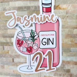 Pink Gin Cake Topper, Rose Gold Name and Age, Alcohol Cocktail Birthday ...