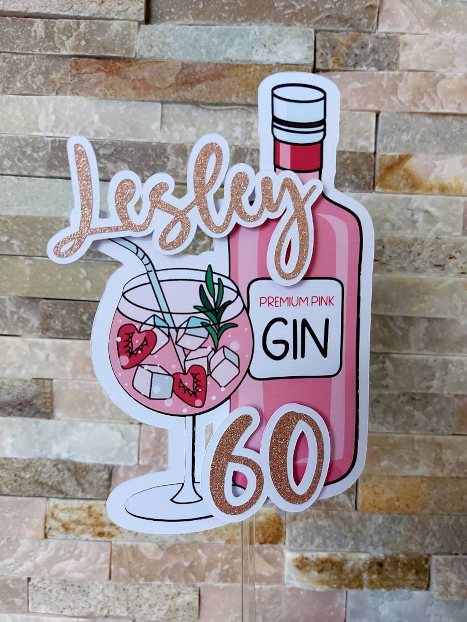 Pink Gin Cake Topper, Rose Gold Name and Age, Alcohol Cocktail Birthday ...