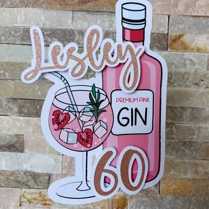 Pink Gin Cake Topper, Rose Gold Name and Age, Alcohol Cocktail Birthday ...