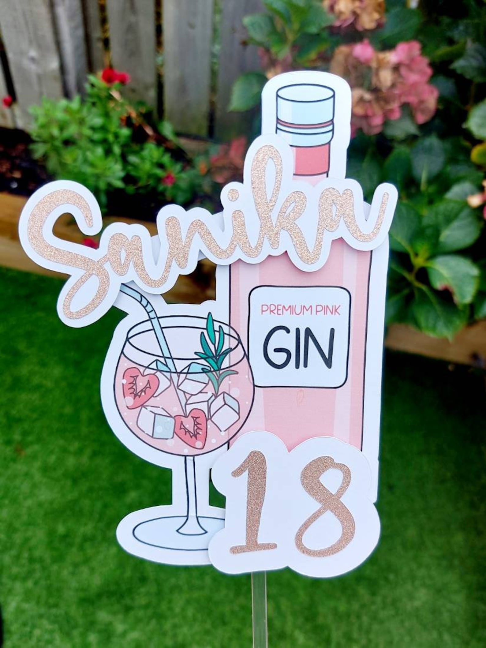 Pink Gin Cake Topper, Rose Gold Name and Age, Alcohol Cocktail Birthday ...