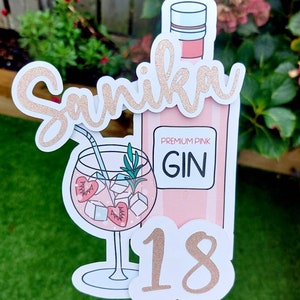 Pink Gin Cake Topper, Rose Gold Name and Age, Alcohol Cocktail Birthday ...