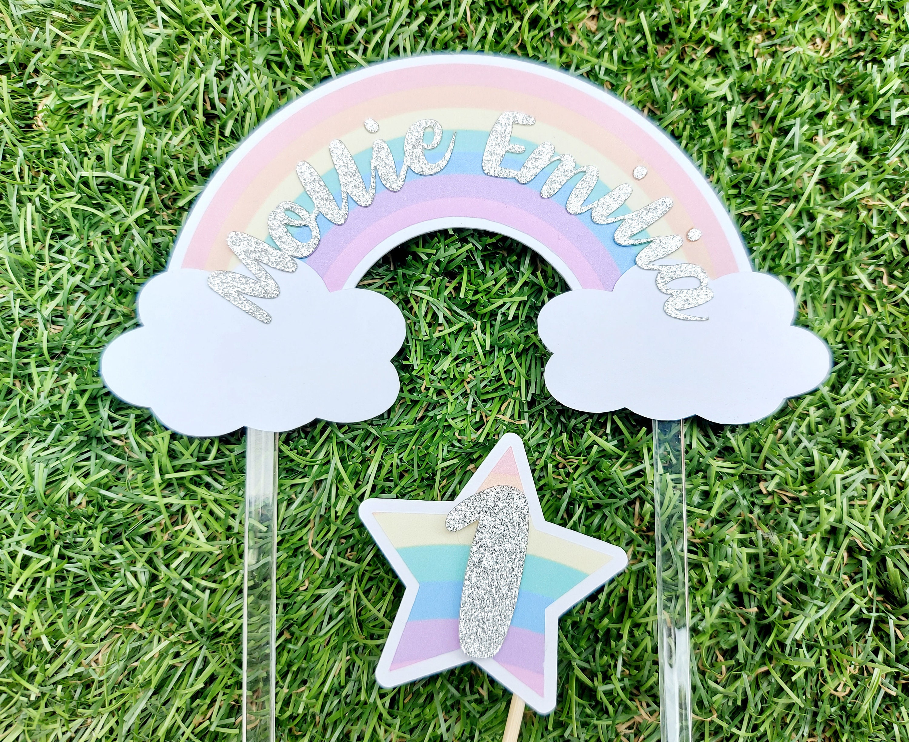 Rainbow Birthday Cake Topper Personalised Pastel Rainbow - Etsy