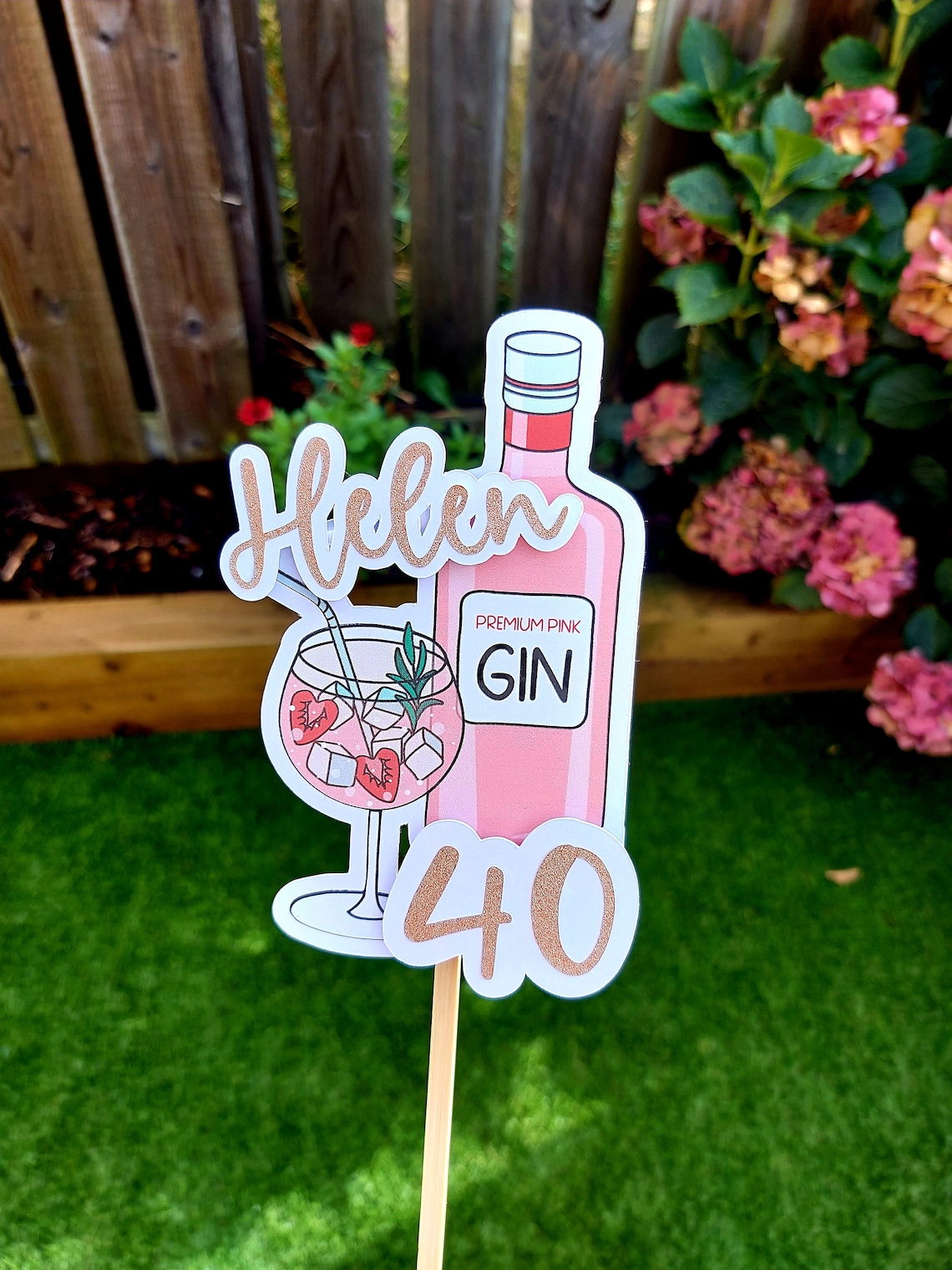 Pink Gin Cake Topper Rose Gold Name and Age Alcohol Cocktail - Etsy UK