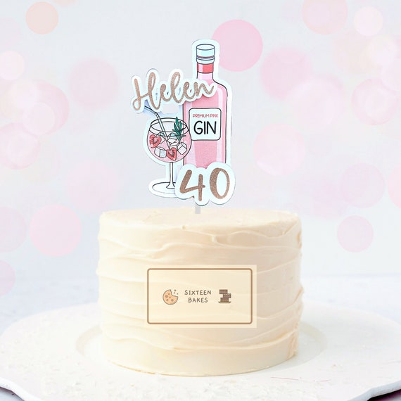 Pink Gin Cake Topper Rose Gold Name and Age Alcohol Cocktail - Etsy UK