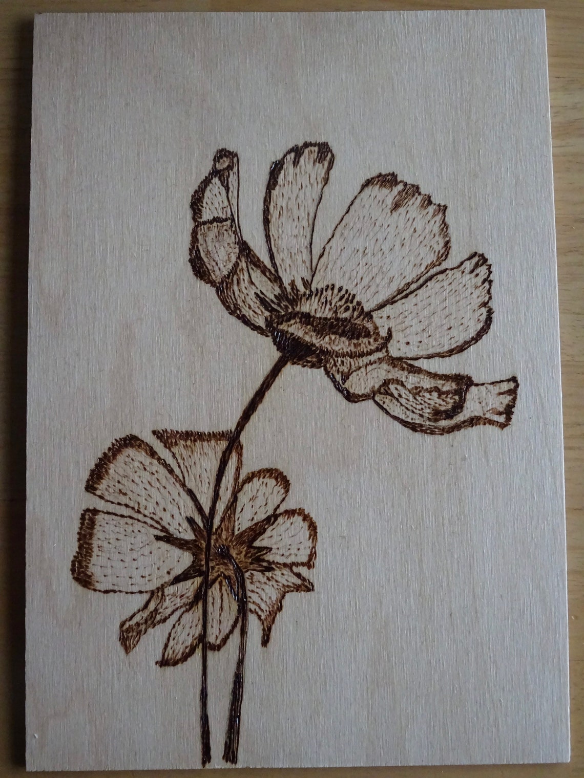 Pyrography Art Simply Flowers Hand Drawn Unique Gift - Etsy