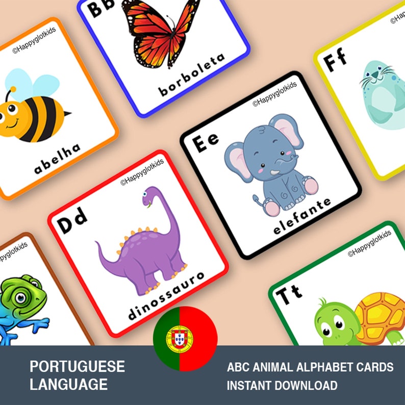 Portuguese Animal Alphabet Cards | Portuguese Alphabet Flashcards ...