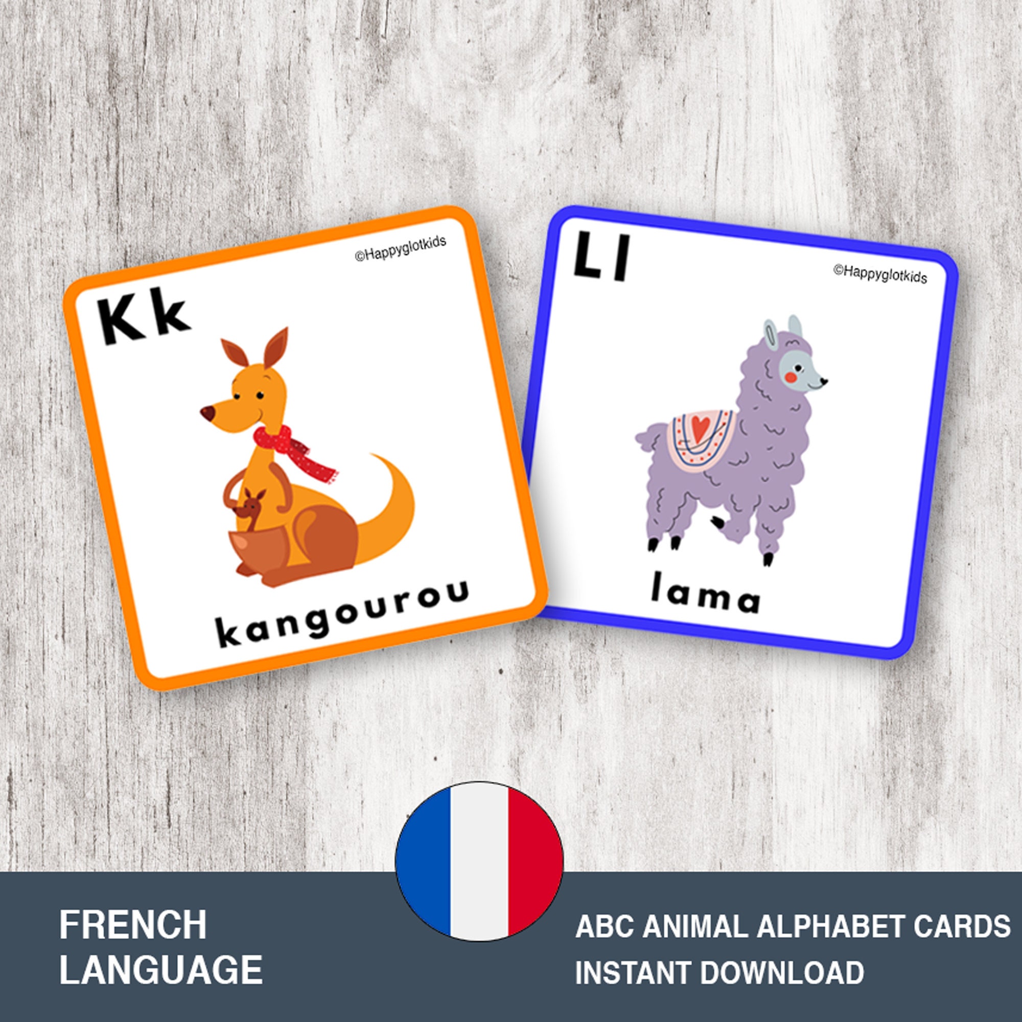 Französische Tier Alphabet Karten Alphabet Flashcards Spielzimmer Dekor ...
