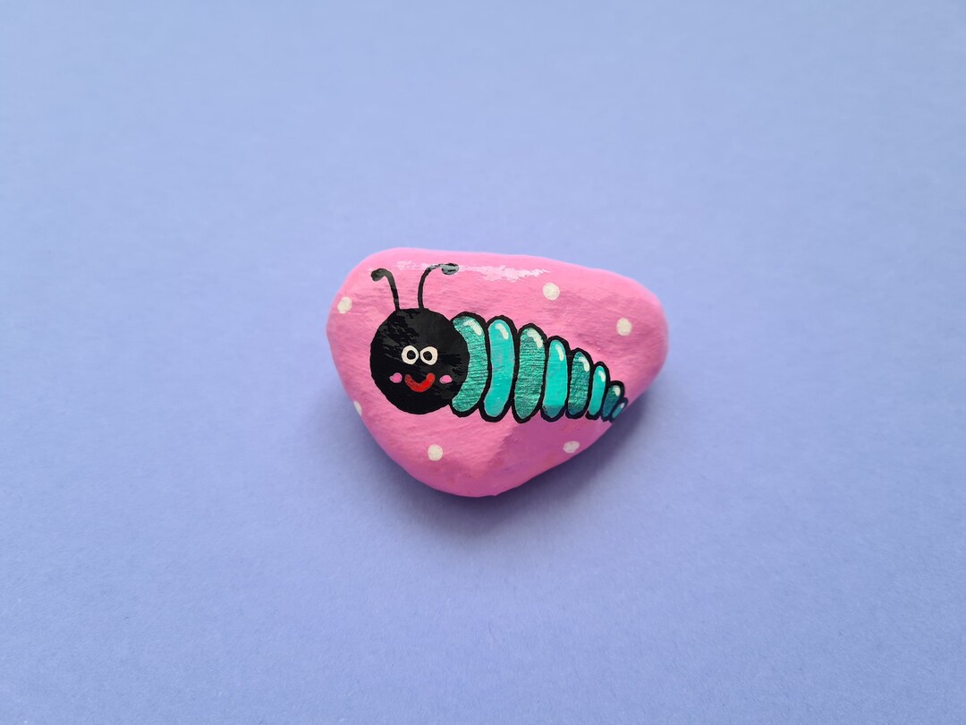 Lucky Stone Caterpillar 160 Decorative Stone Lucky Charm Pebble Painted ...