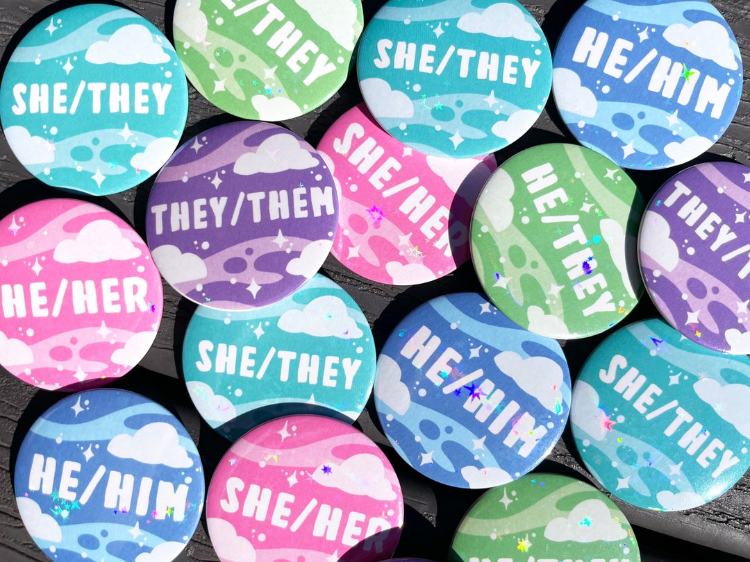 Pronoun Holographic Button Pins - Etsy
