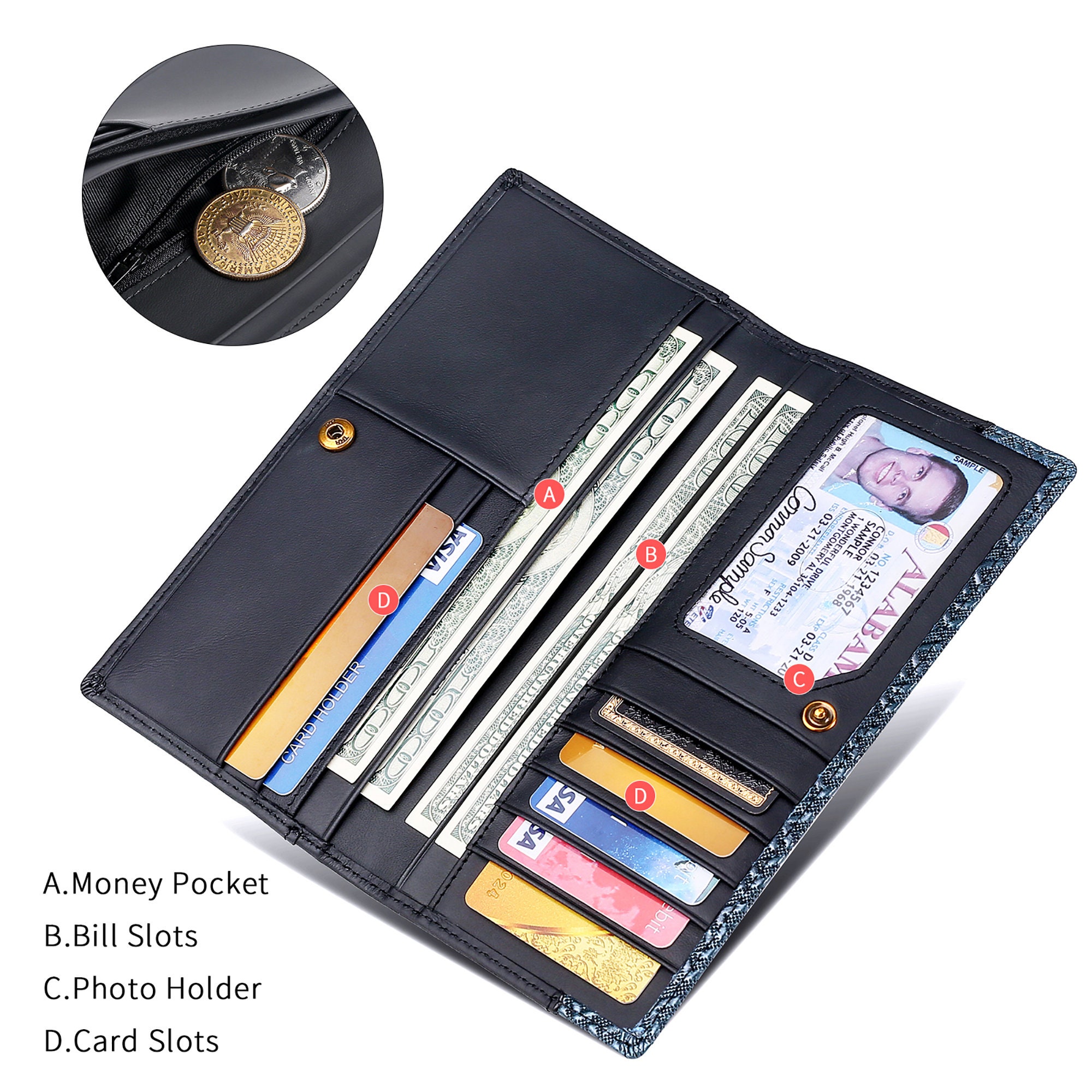 Men's Genuine Bifold Leather Long Wallet With Zipper - Etsy