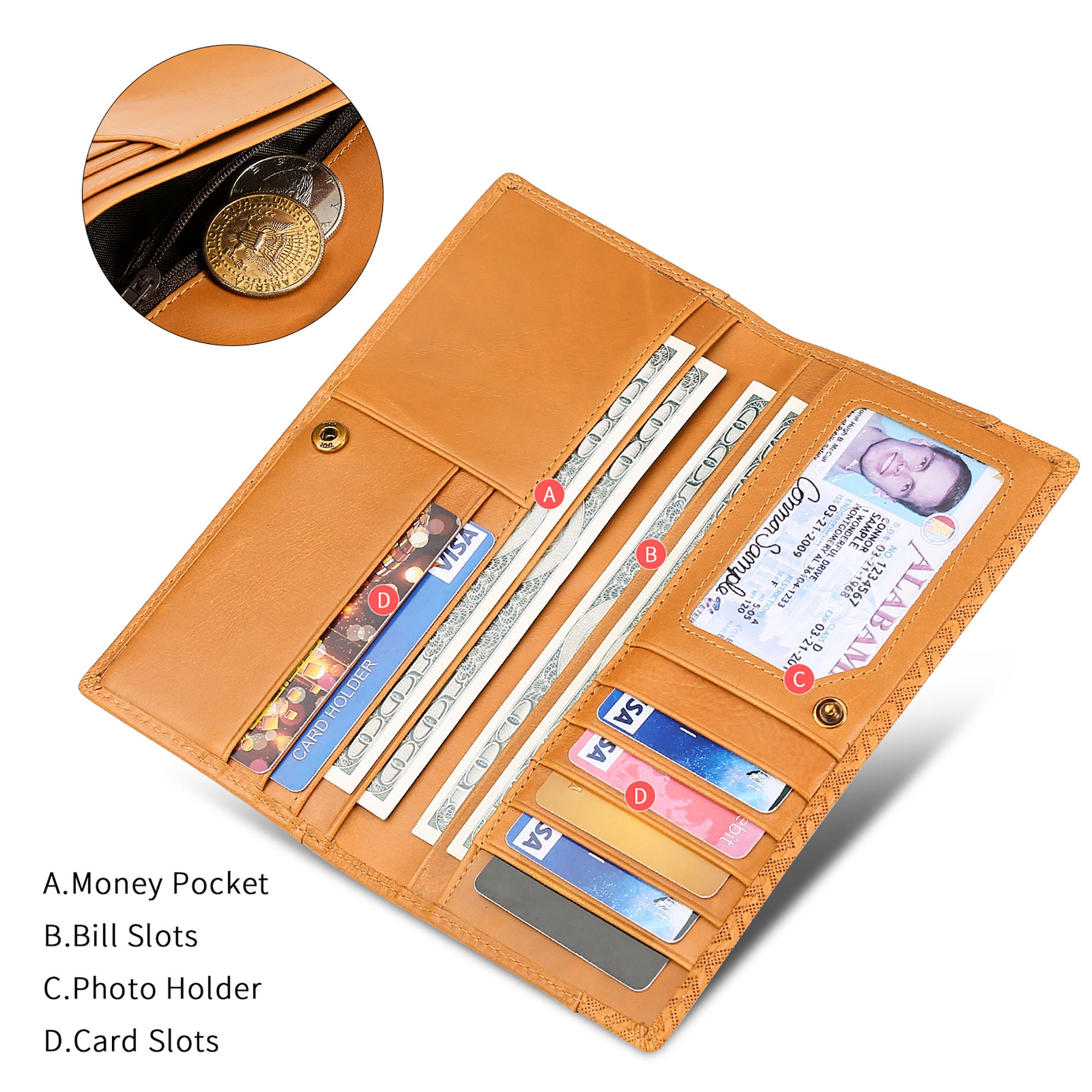 Men's Genuine Bifold Leather Long Wallet With Zipper - Etsy