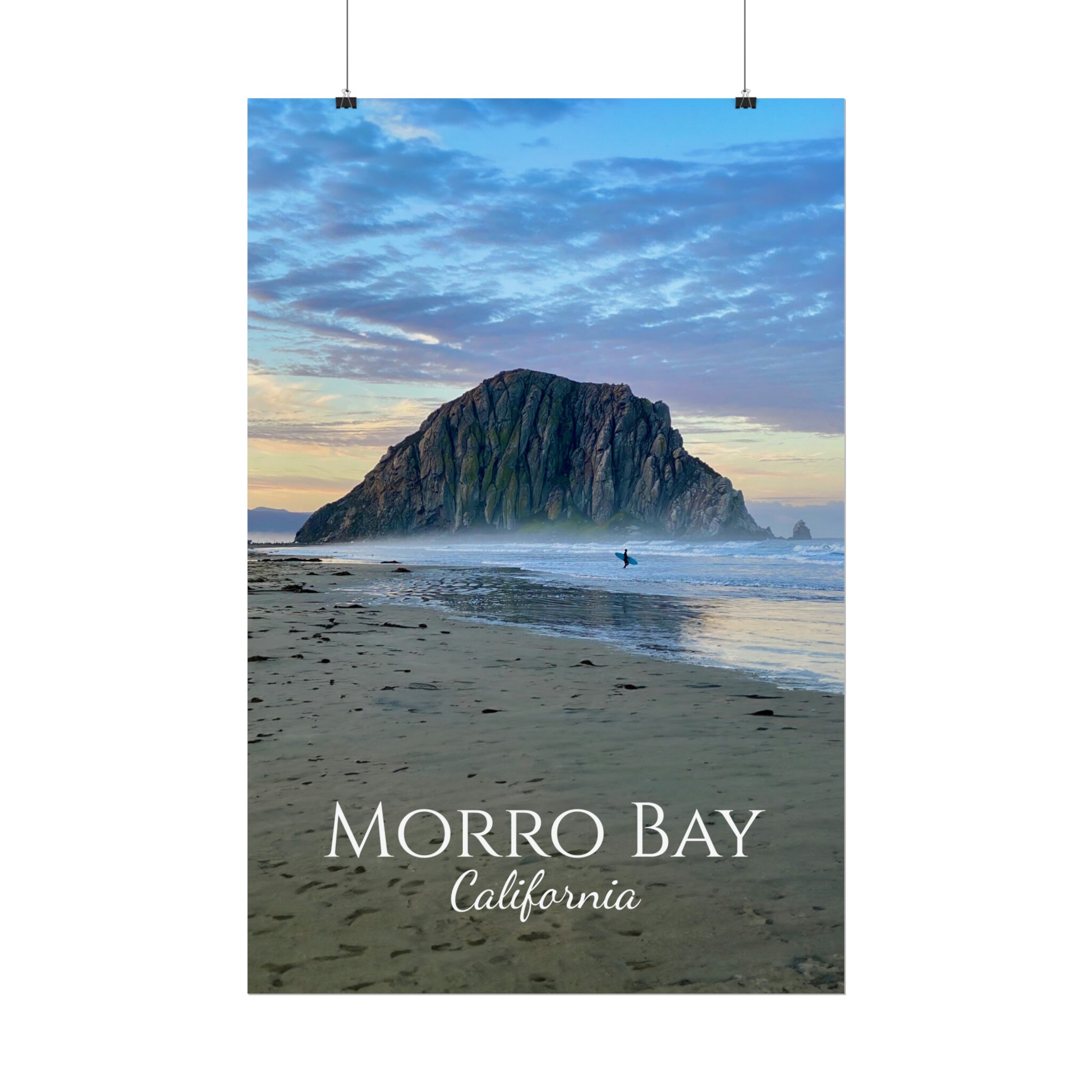 Sunrise Surfer at Morro Rock Poster, Beach Home Decor, Morro Bay ...