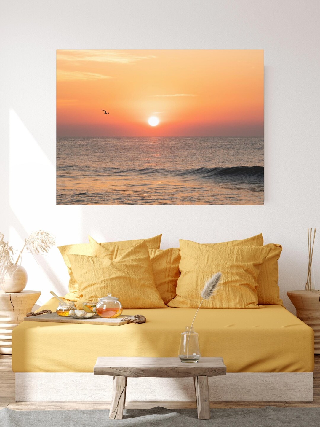 Ocean Sunrise With Bird Canvas Print | Sunrise Themed Home Decor ...