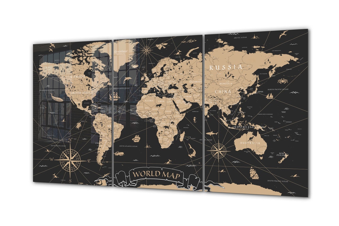 Extra Large World Map Tempered Glass or Canvas Printing Wall Art ...
