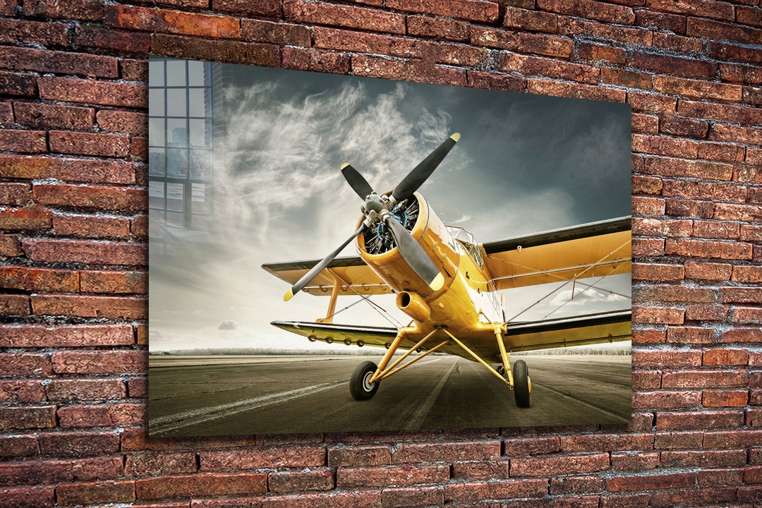 Biplane Tempered Glass or Canvas Printing Wall Art , Natural and Vivid ...