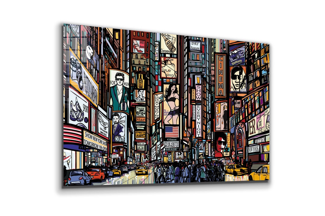 Times Square Art Tempered Glass or Canvas Printing Wall Art , Natural ...