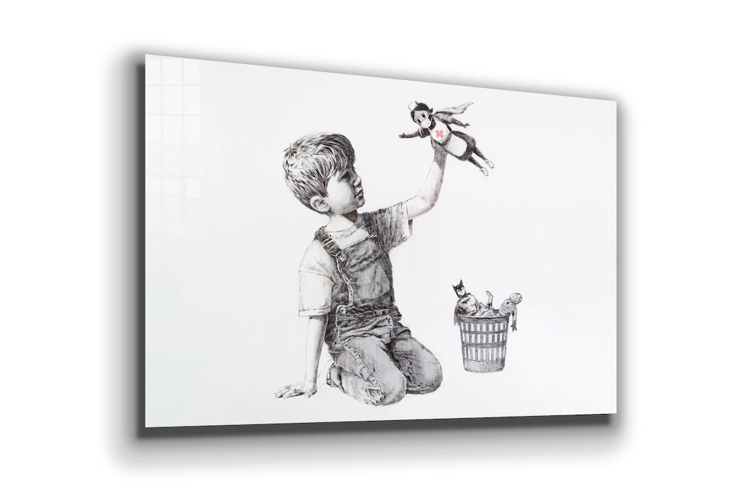 Banksy Boy Superhero Tempered Glass Large Wall Art Decor - Etsy