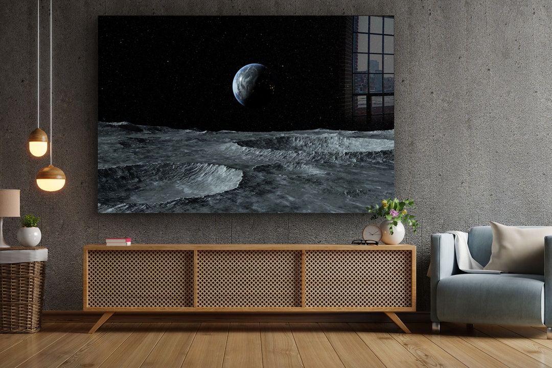 Earth View From Moon Tempered Glass or Canvas Printing Wall Art ...