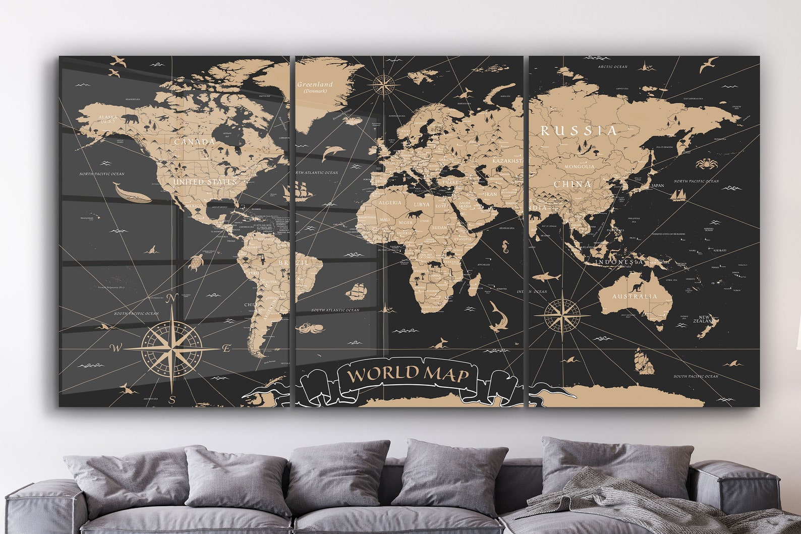 Extra Large World Map Tempered Glass or Canvas Printing Wall | Etsy