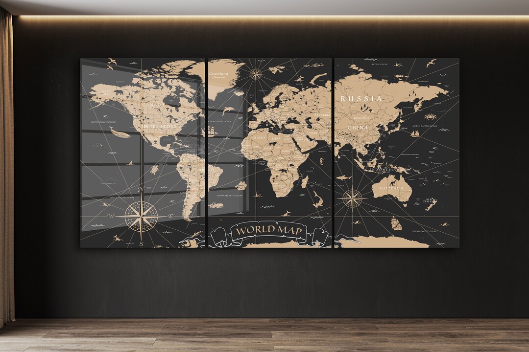 Extra Large World Map Tempered Glass or Canvas Printing Wall - Etsy