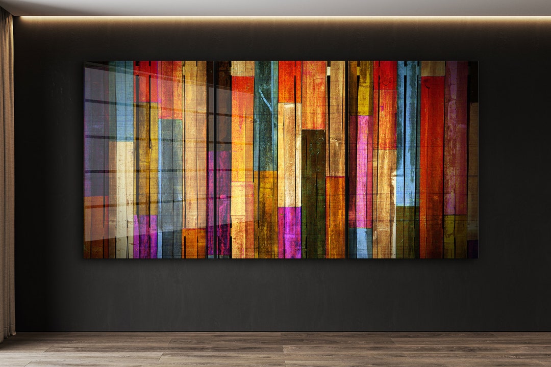 Colorful Wood Panels Tempered Glass Wall Art / Canvas Wall Art / Mega ...
