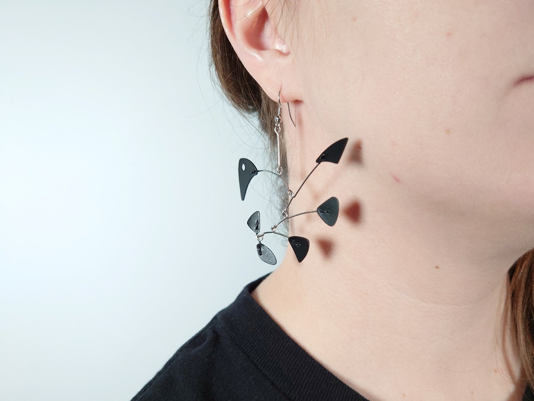 Black Abstract Shape Mobile Earrings - Etsy
