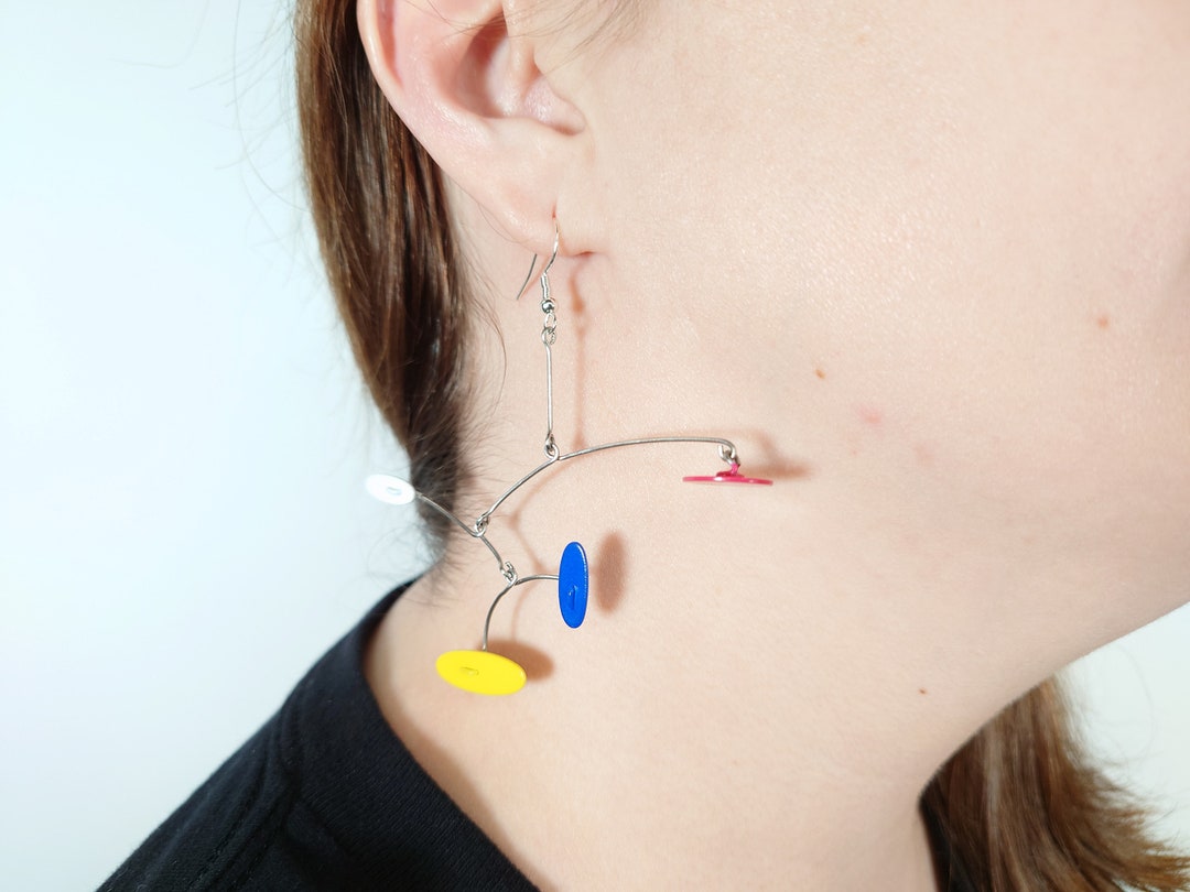 Primary Color Oval Mobile Earrings Abstract Shape Kinetic Sculpture ...